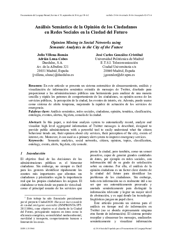 (PDF) Análisis Semántico de la Opinión de los Ciudadanos en Redes Sociales en la Ciudad del Futuro