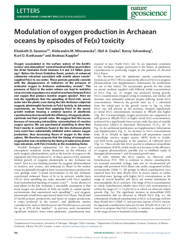 (PDF) Modulation of oxygen production in Archaean oceans by episodes of ...
