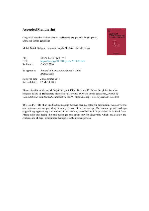 Pdf On Global Iterative Schemes Based On Hessenberg Process For Ill Posed Sylvester Tensor 3400