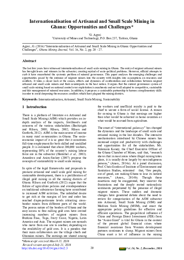 (PDF) Internationalisation of Artisanal and Small Scale Mining in Ghana: Opportunities and ...