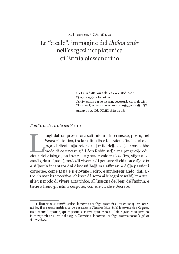 (PDF) Le "cicale", immagine del theîos anèr nell'esegesi neoplatonica ...