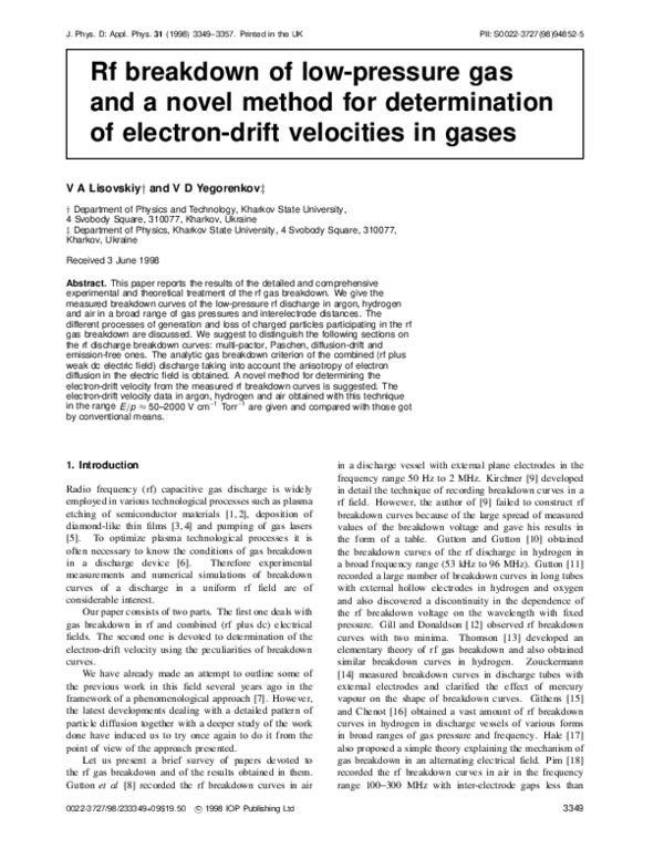 (PDF) Rf breakdown of low-pressure gas and a novel method for ...
