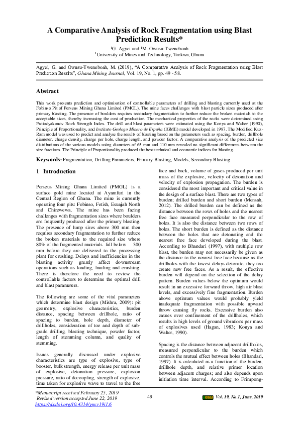 (PDF) A Comparative Analysis of Rock Fragmentation using Blast Prediction Results