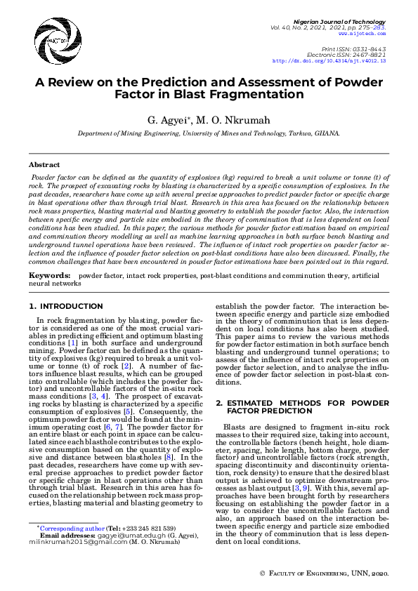 (PDF) A review on the prediction and assessment of powder factor in ...