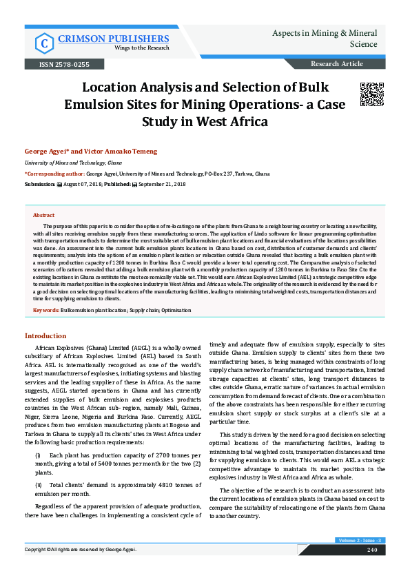 (PDF) Location Analysis and Selection of Bulk Emulsion Sites for Mining ...