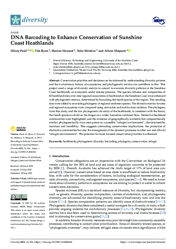 (PDF) DNA Barcoding to Enhance Conservation of Sunshine Coast Heathlands