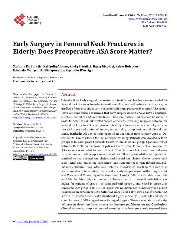 (PDF) ASA Score Impact on Early Surgery Outcomes