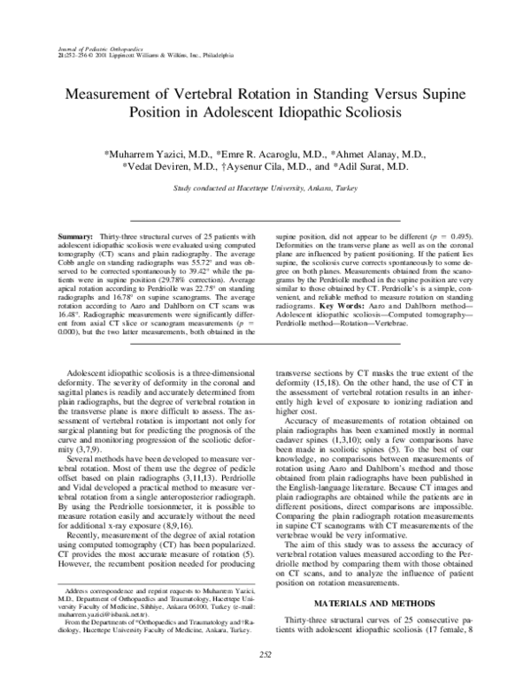 Pdf Measurement Of Vertebral Rotation In Standing Versus Supine Position In Adolescent