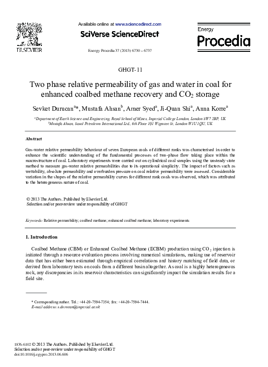 (PDF) Two Phase Relative Permeability of Gas and Water in Coal for ...