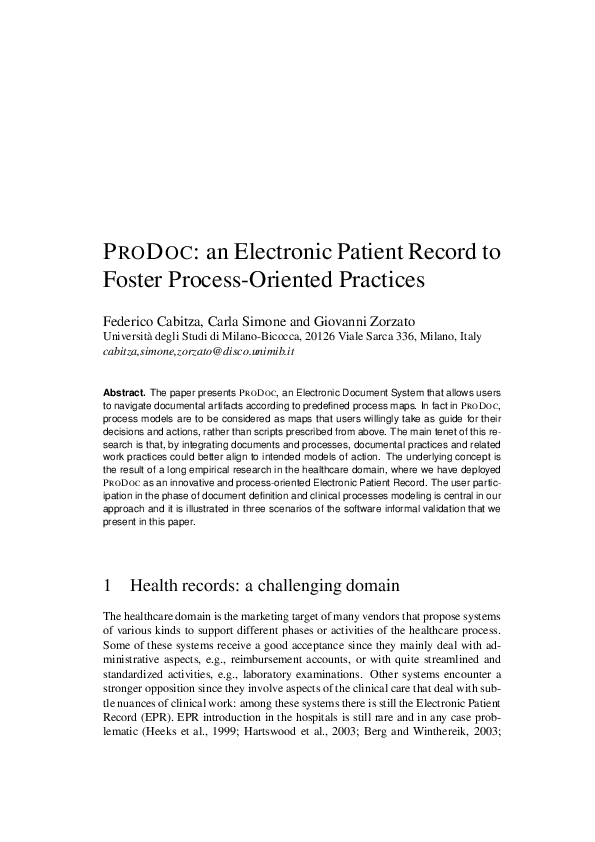 (PDF) ProDoc: an Electronic Patient Record to Foster Process-Oriented ...