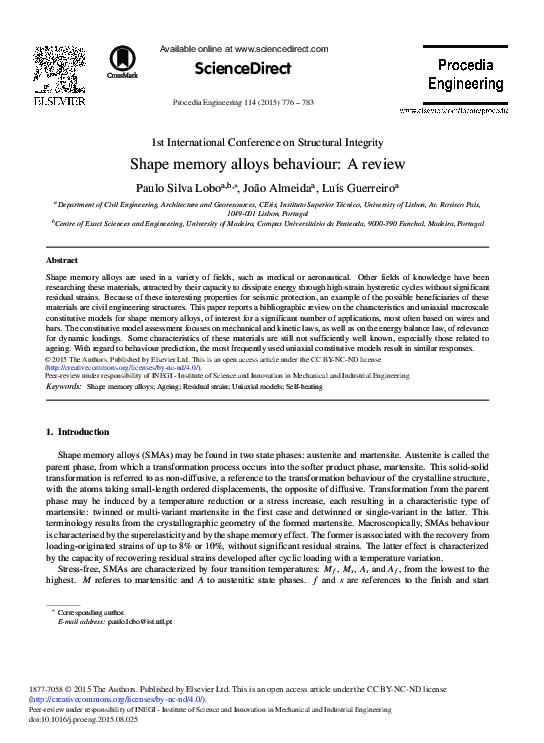 (PDF) Shape Memory Alloys Behaviour: A Review
