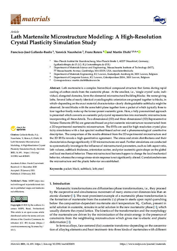 (PDF) Lath Martensite Microstructure Modeling: A High-Resolution Crystal Plasticity Simulation Study