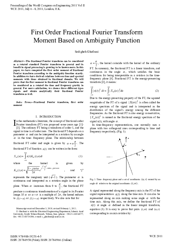 Pdf First Order Fractional Fourier Transform Moment Based On