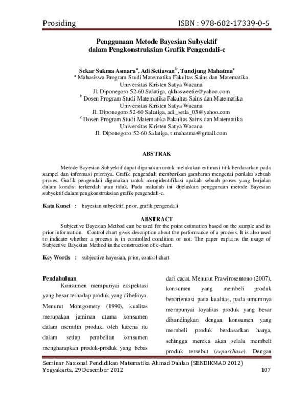 (PDF) PENGGUNAAN METODE BAYESIAN SUBYEKTIF DALAM PENGKONSTRUKSIAN GRAFIK PENGENDALI-p