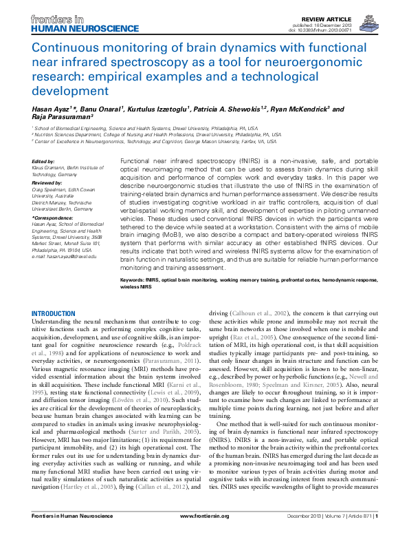 (PDF) Continuous monitoring of brain dynamics with functional near ...