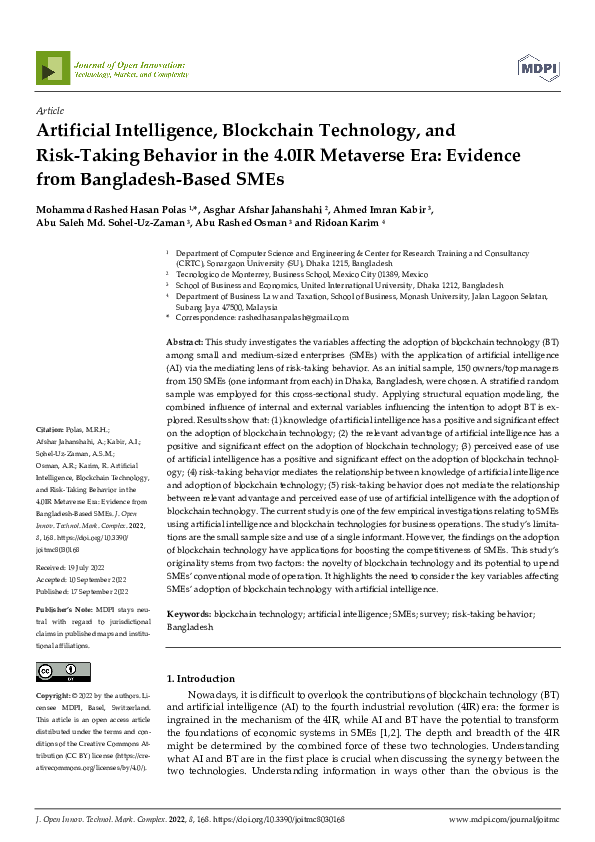 (PDF) Artificial Intelligence, Blockchain Technology, and Risk-Taking Behavior in the 4.0IR ...