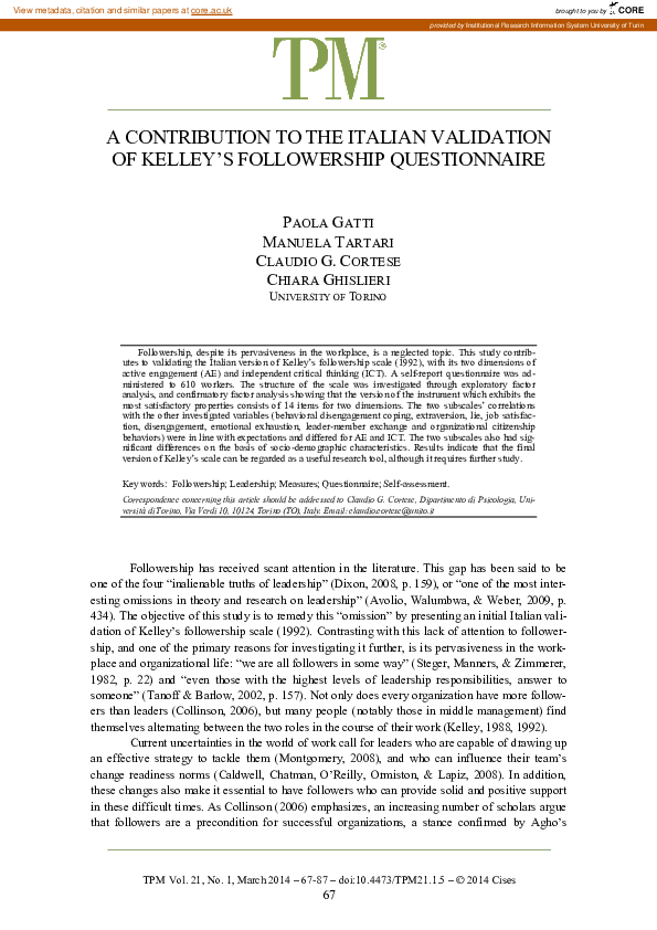 (PDF) A Contribution to the Italian Validation of Kelley’s Followership ...