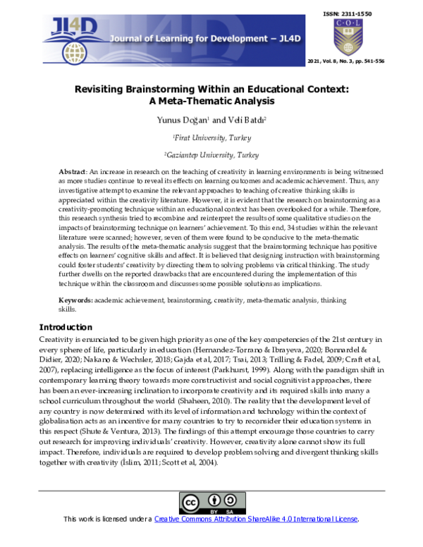 (PDF) Revisiting Brainstorming within an Educational Context: A Meta-Thematic Analysis