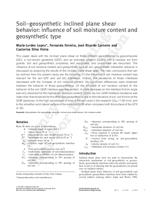 (PDF) Soil–geosynthetic inclined plane shear behavior: influence of ...