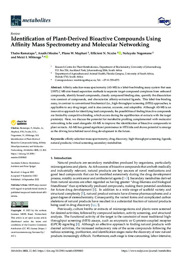 (PDF) Identification of Plant-Derived Bioactive Compounds Using ...