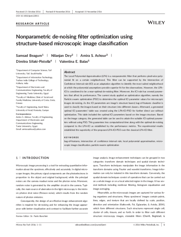 Pdf Nonparametric De Noising Filter Optimization Using Structure Based Microscopic Image
