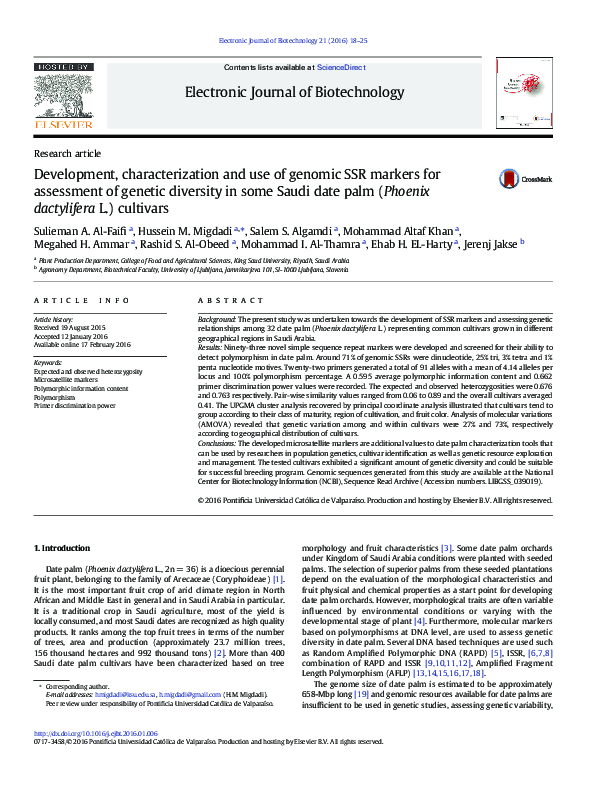 (PDF) Development, characterization and use of genomic SSR markers for assessment of genetic ...