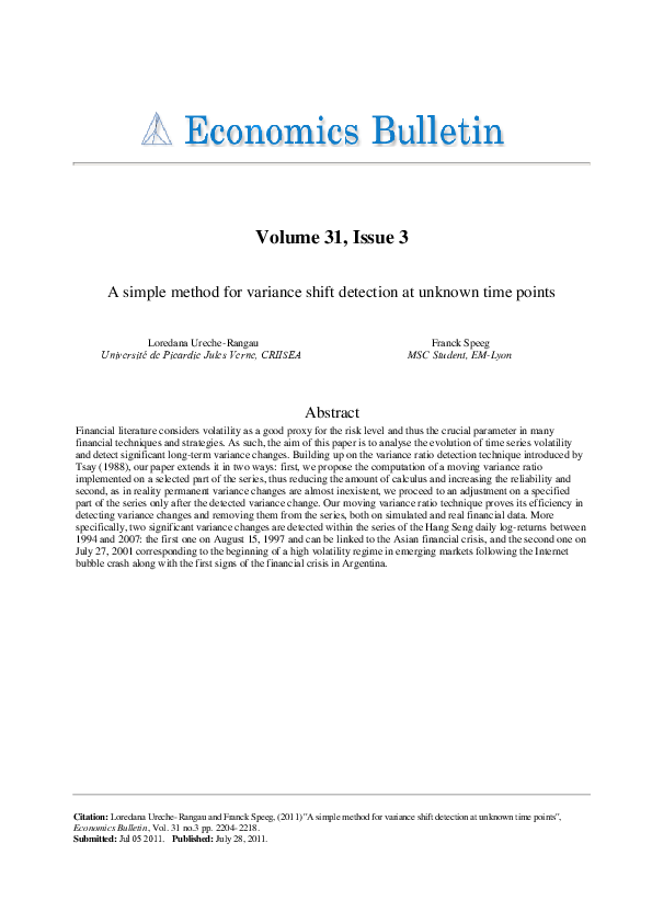 (PDF) A simple method for variance shift detection at unknown time points
