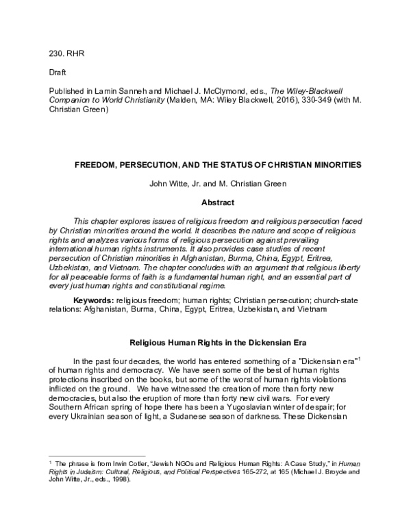 (PDF) Freedom, Persecution, and the Status of Christian Minorities
