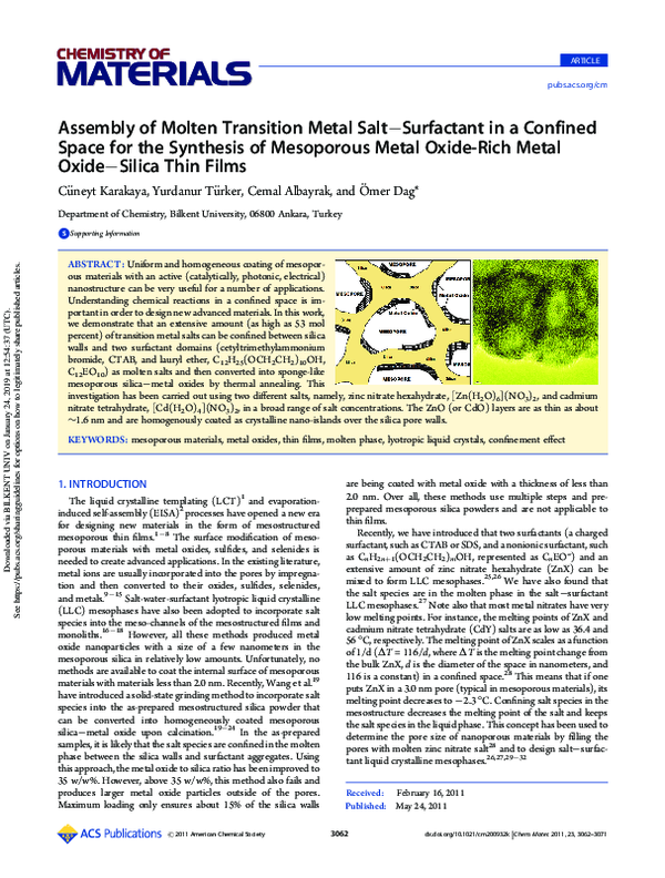 (PDF) Assembly of Molten Transition Metal Salt–Surfactant in a Confined ...