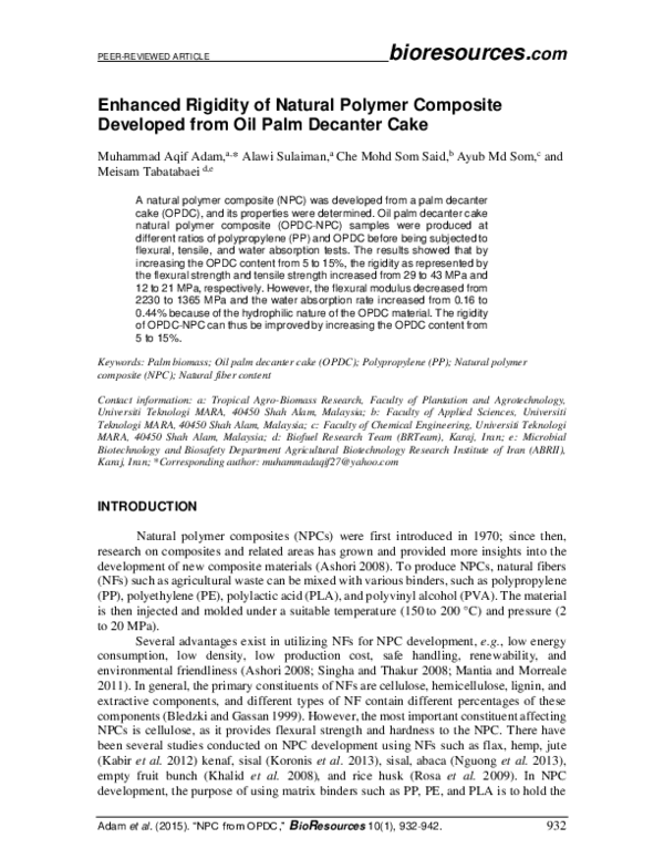 (PDF) Enhanced Rigidity of Natural Polymer Composite Developed from Oil ...