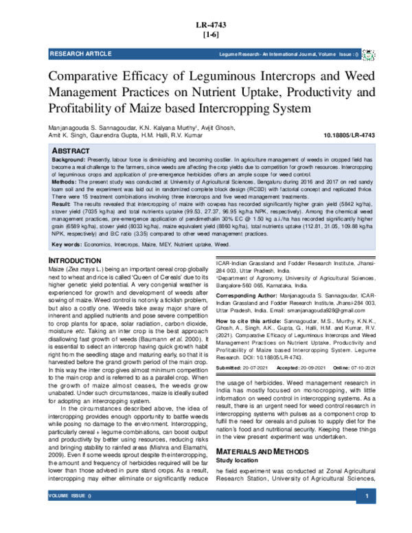 (PDF) Comparative Efficacy of Leguminous Intercrops and Weed Management ...