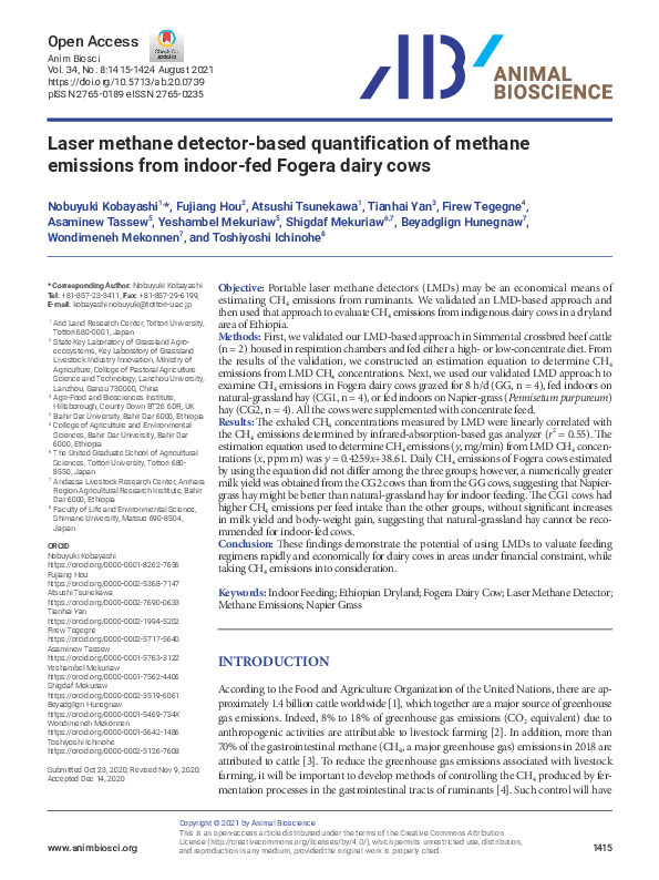 (PDF) Laser methane detector-based quantification of methane emissions from indoor-fed Fogera ...