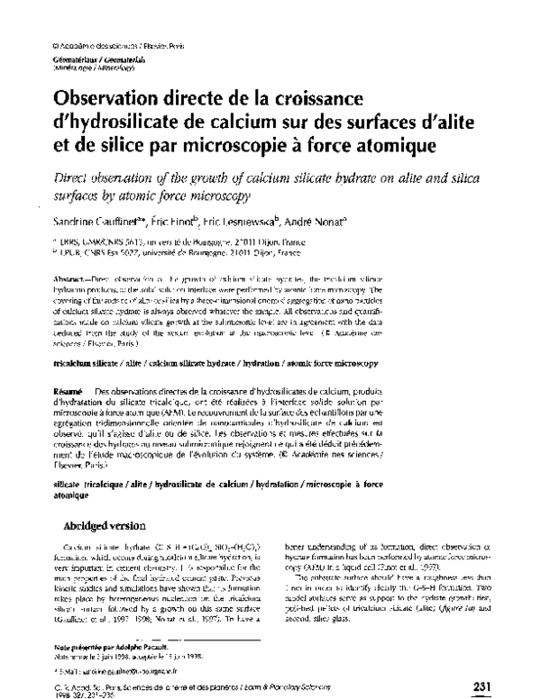 (PDF) Observation directe de la croissance d'hydrosilicate de calcium ...