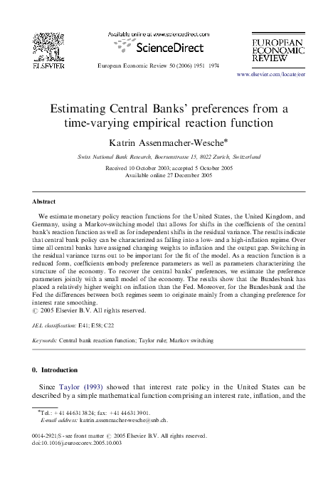 (PDF) Estimating Central Banks’ preferences from a time-varying ...