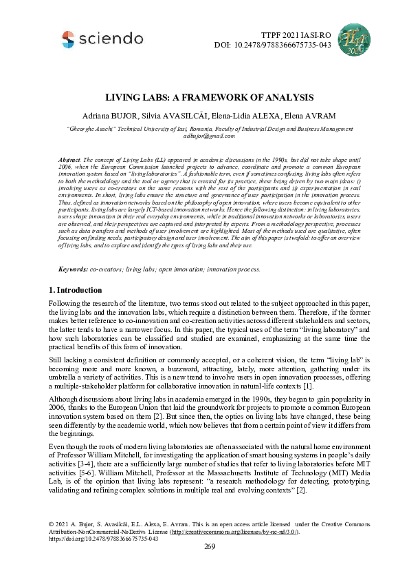 (PDF) Living Labs: A Framework of Analysis