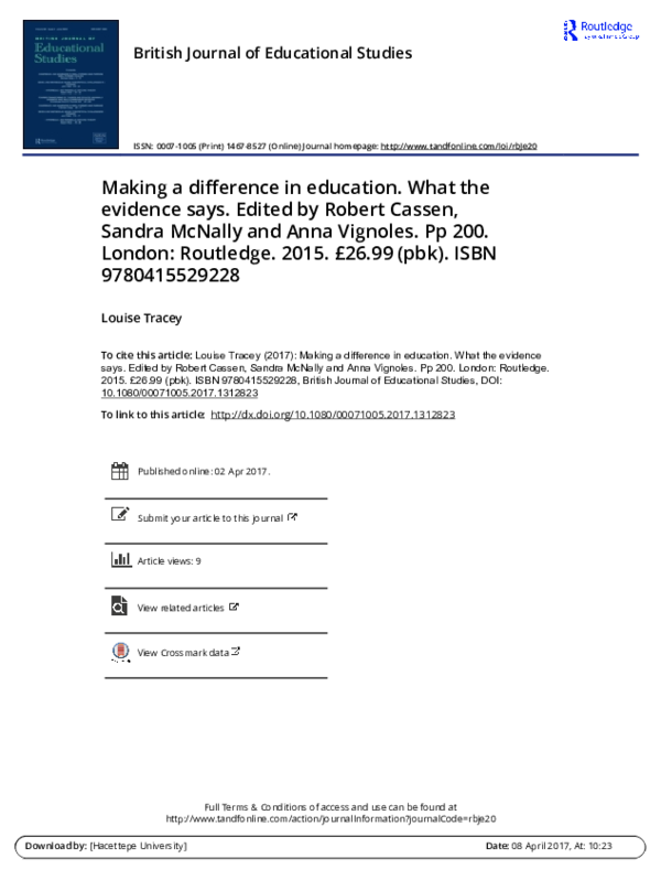 (PDF) Making a difference in education. What the evidence says. Edited ...