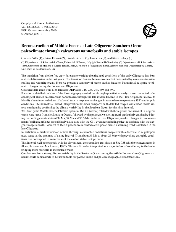 (PDF) Reconstruction of Middle Eocene-Late Oligocene Southern Ocean ...