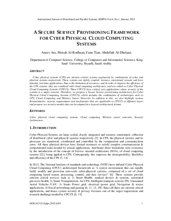 (PDF) A Secure Service Provisioning Framework for Cyber Physical Cloud Computing Systems