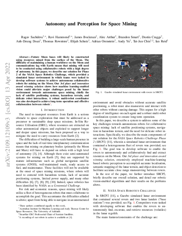 (PDF) Autonomy and Perception for Space Mining