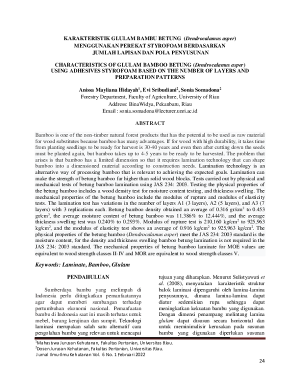 (PDF) KARAKTERISTIK GLULAM BAMBU BETUNG (Dendrocalamus asper ...