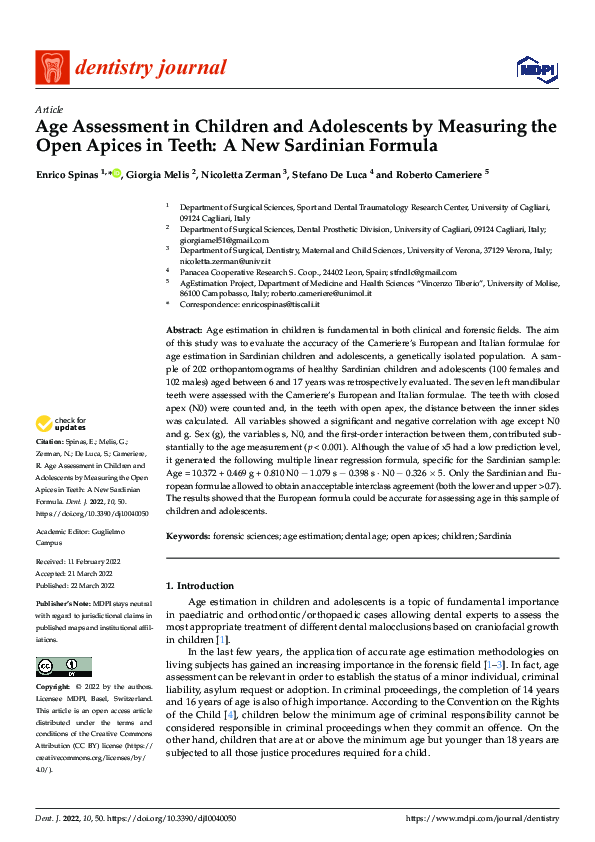 (PDF) Age Assessment in Children and Adolescents by Measuring the Open ...