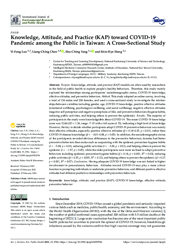 (PDF) Knowledge, Attitude, and Practice (KAP) toward COVID-19 Pandemic ...