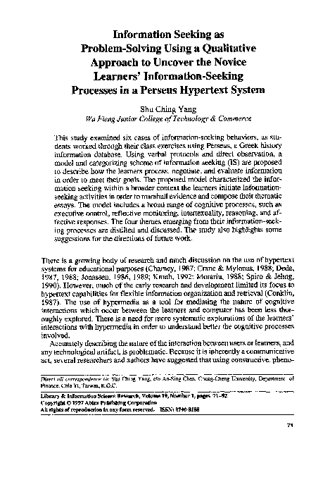 (PDF) Information seeking as problem-solving using a qualitative ...