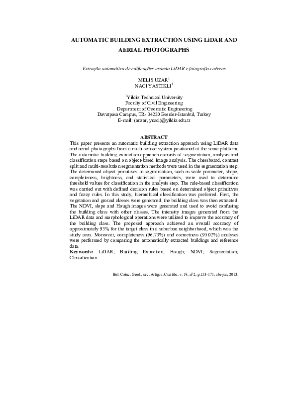 Pdf Automatic Building Extraction Using Lidar And Aerial Photographs