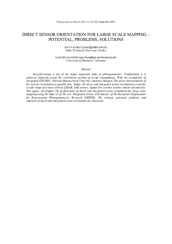 (PDF) Direct Sensor Orientation for Large Scale Mapping-Potential, Problems, Solutions