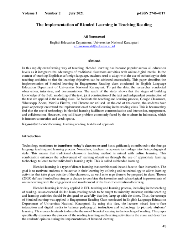 (PDF) The Implementation of Blended Learning in Teaching Reading