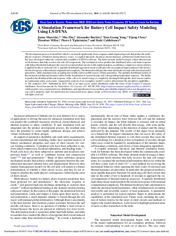 (PDF) A Simulation Framework for Battery Cell Impact Safety Modeling Using LS-DYNA