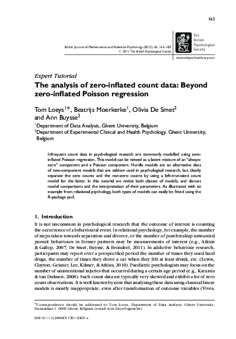 Pdf The Analysis Of Zero Inflated Count Data Beyond Zero Inflated Poisson Regression