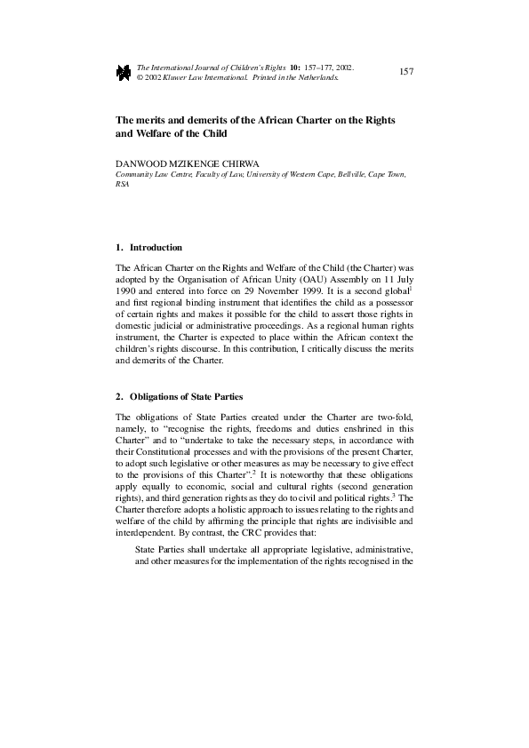 (PDF) The merits and demerits of the African Charter on the Rights and ...