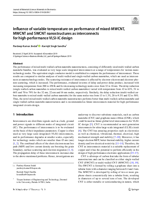 Pdf Influence Of Variable Temperature On Performance Of Mixed Mwcnt Mwcnt And Swcnt